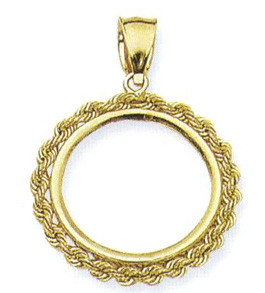 14k Gold $5.00 Dollar Liberty Coin Rope 4 Prong Bezel 1840 ~ 1929 ...