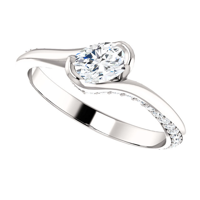 18k White gold Swirl Bezel 1/2 Carat Oval Diamond Solitaire Engagement ...