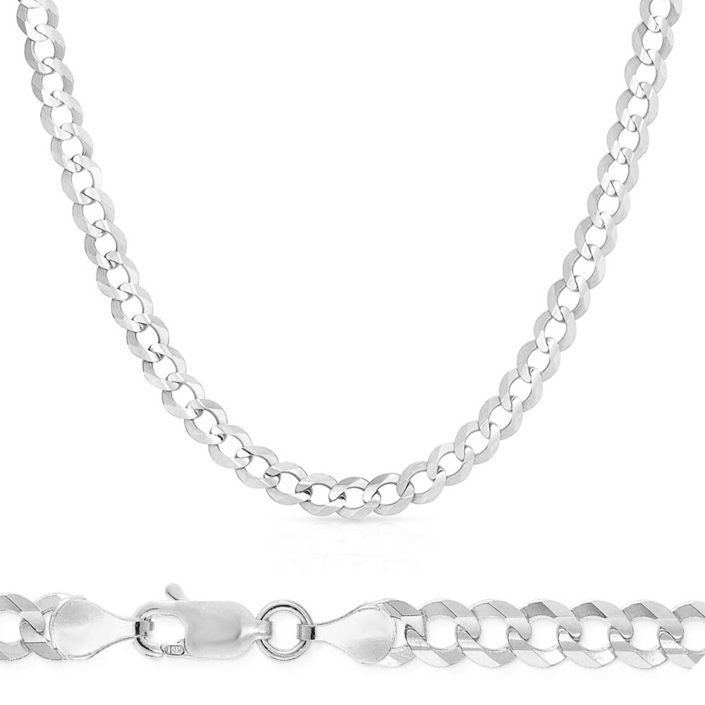 10k White Gold 6mm Flat Curb Chain 24 Inches | Sarraf.com