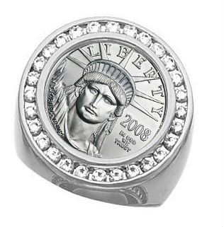 Platinum Mens Diamond Coin Ring With a Platinum 1/10 Oz American Eagle ...