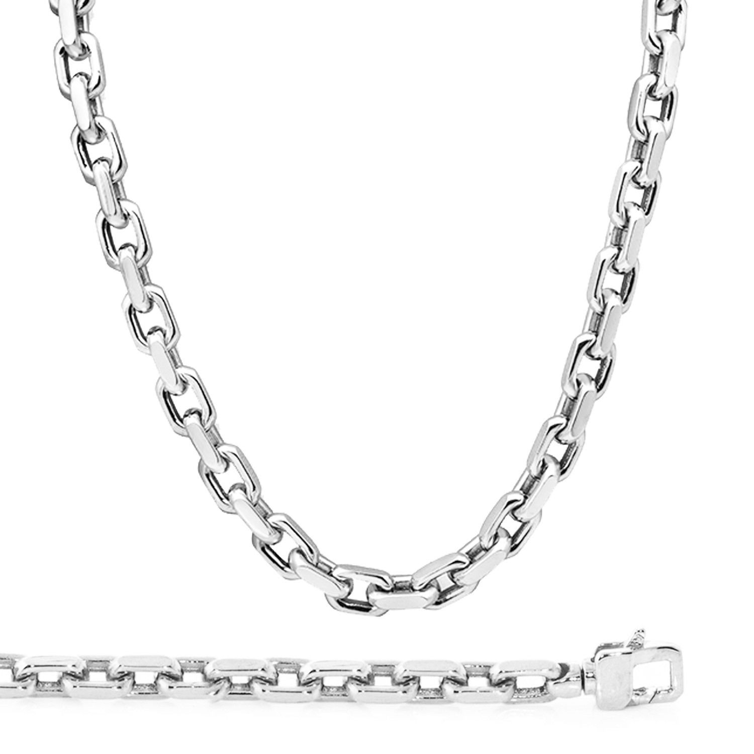 14K White Gold 8.8mm Handcrafted Rolo Chain Necklace 24 Inches | Sarraf.com