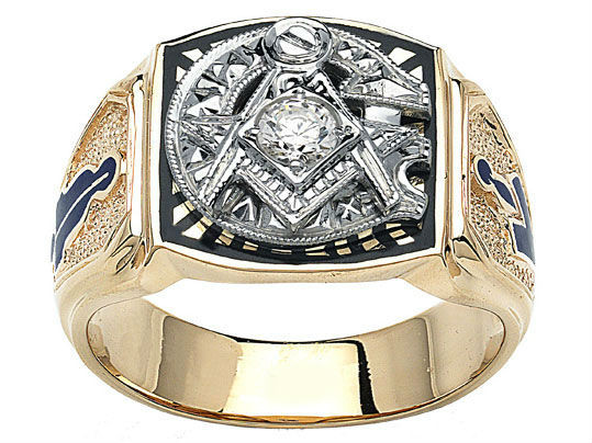 14k Gold Diamond Masonic Blue Lodge Ring .15 Ctw | Sarraf.com