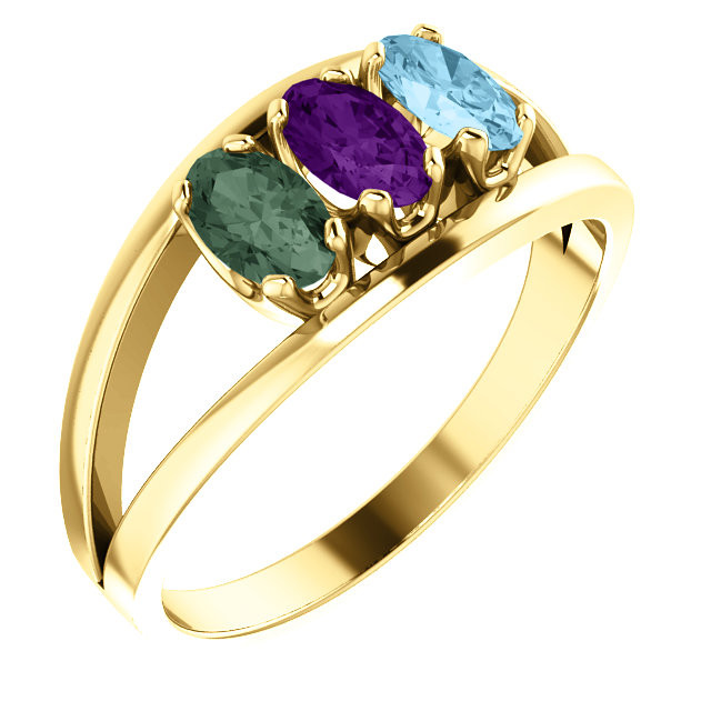 14k Gold Family Mother's Ring, 2 Stone (Available in 1.2,3,4,5,6 Stones ...