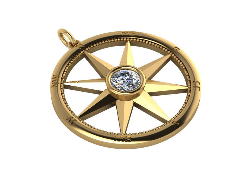 14k Gold Diamond Compass Pendant 28.0mm, .65 Ctw | Sarraf.com