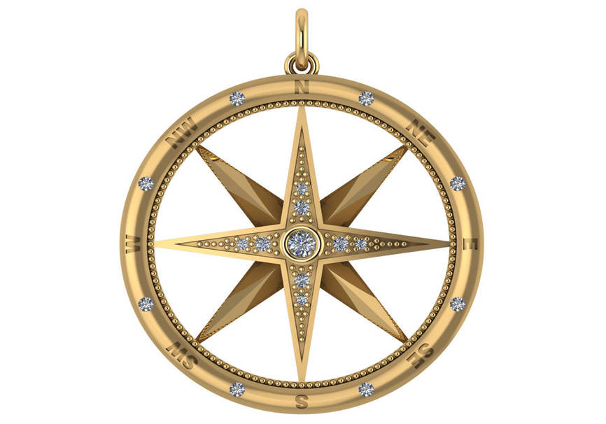 14k Gold Diamond Compass Pendant 40.0mm, .38 Ctw | Sarraf.com