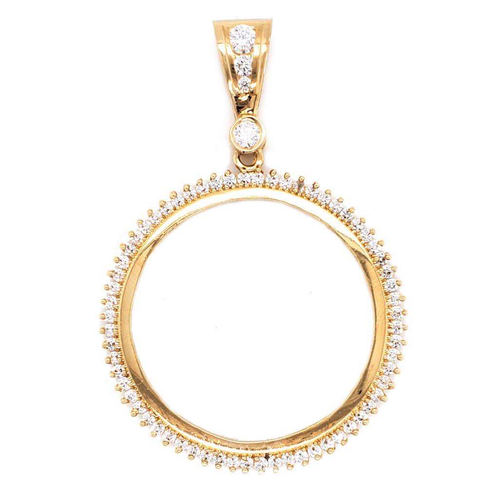 14k Gold Cz 50 Peso Coin Bezel Pendant | Sarraf.com
