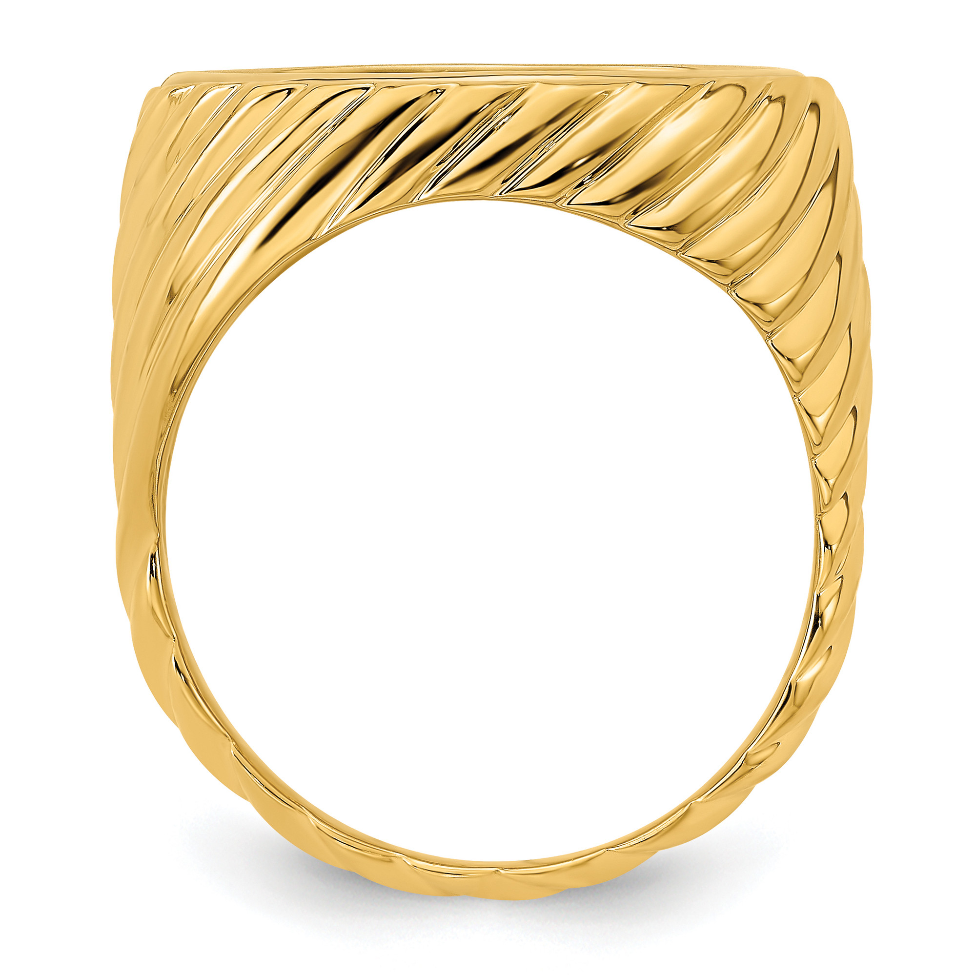 14K Yellow Gold Men's Diagonal Fluting Design Ring With A 22k 1/10 Oz ...