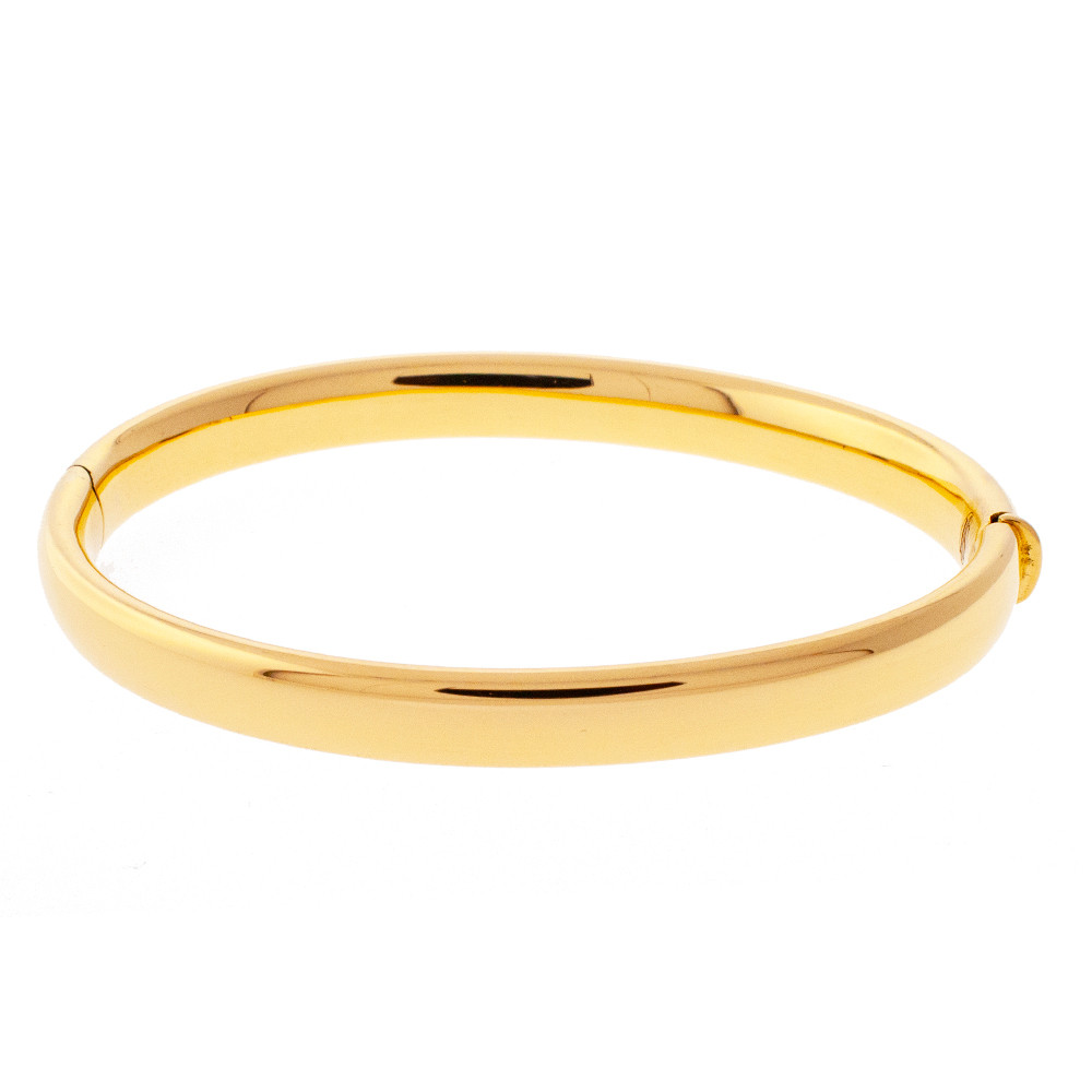 18k Yellow Gold Italian Hinged Hollow Bangle (7mm) wide Large | Sarraf.com