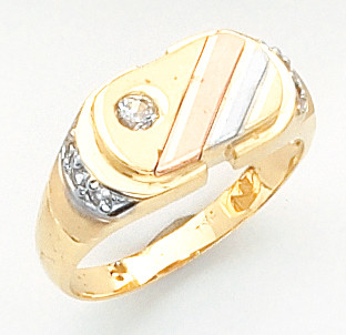 14k Tri Color Gold 10mm Mans Ring with Accented CZ | Sarraf.com