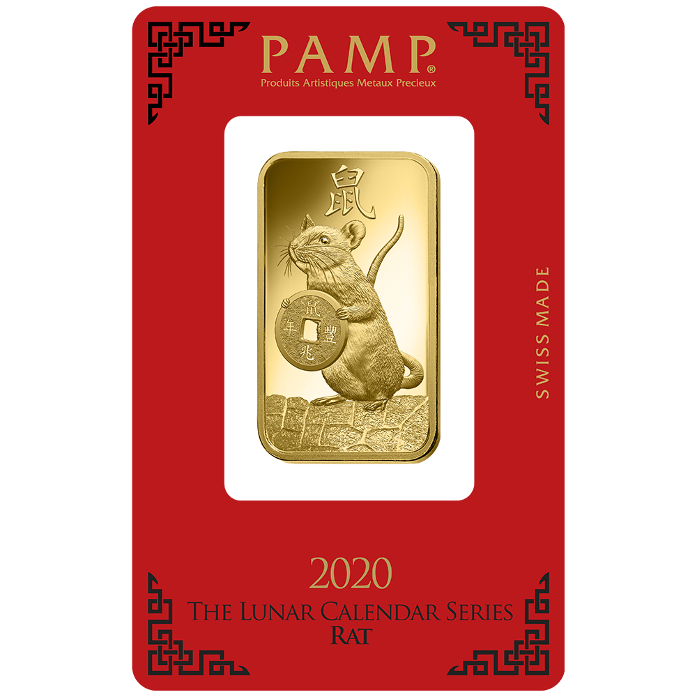24k Gold 5 Gram Pamp Suisse Year of the Rat Bar Encased in 14K Gold ...