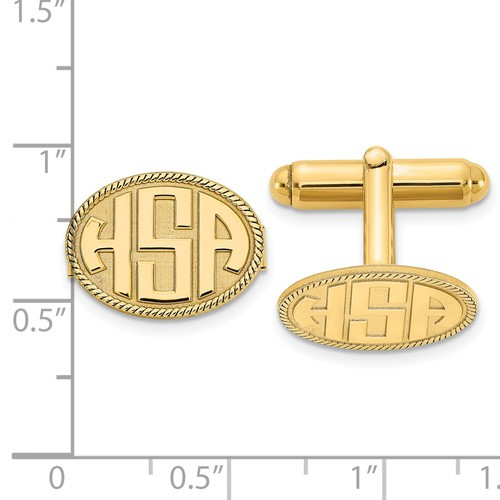 14K Gold Oval Rope Border with Raised Letters Monogram Cuff Links ...