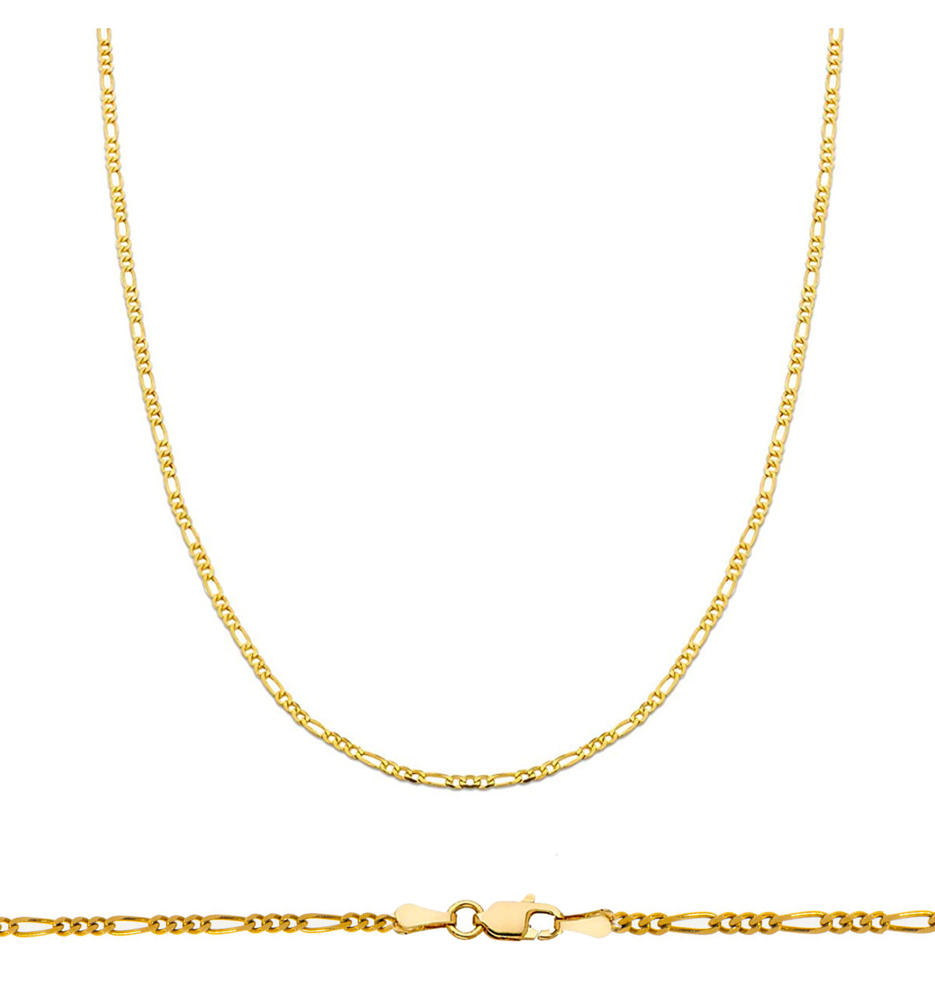 18K Yellow Gold 2mm Figaro Chain 22 Inches | Sarraf.com