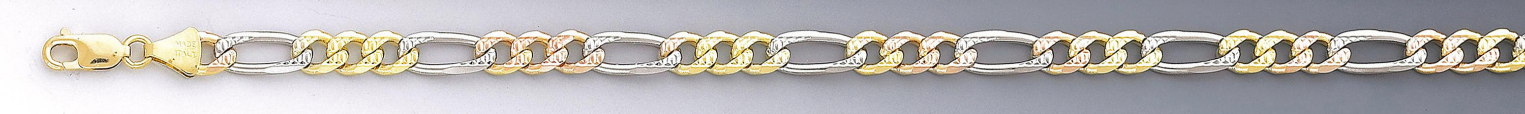 14k Gold 6mm Tri-color Figaro Chain 24 Inches | Sarraf.com