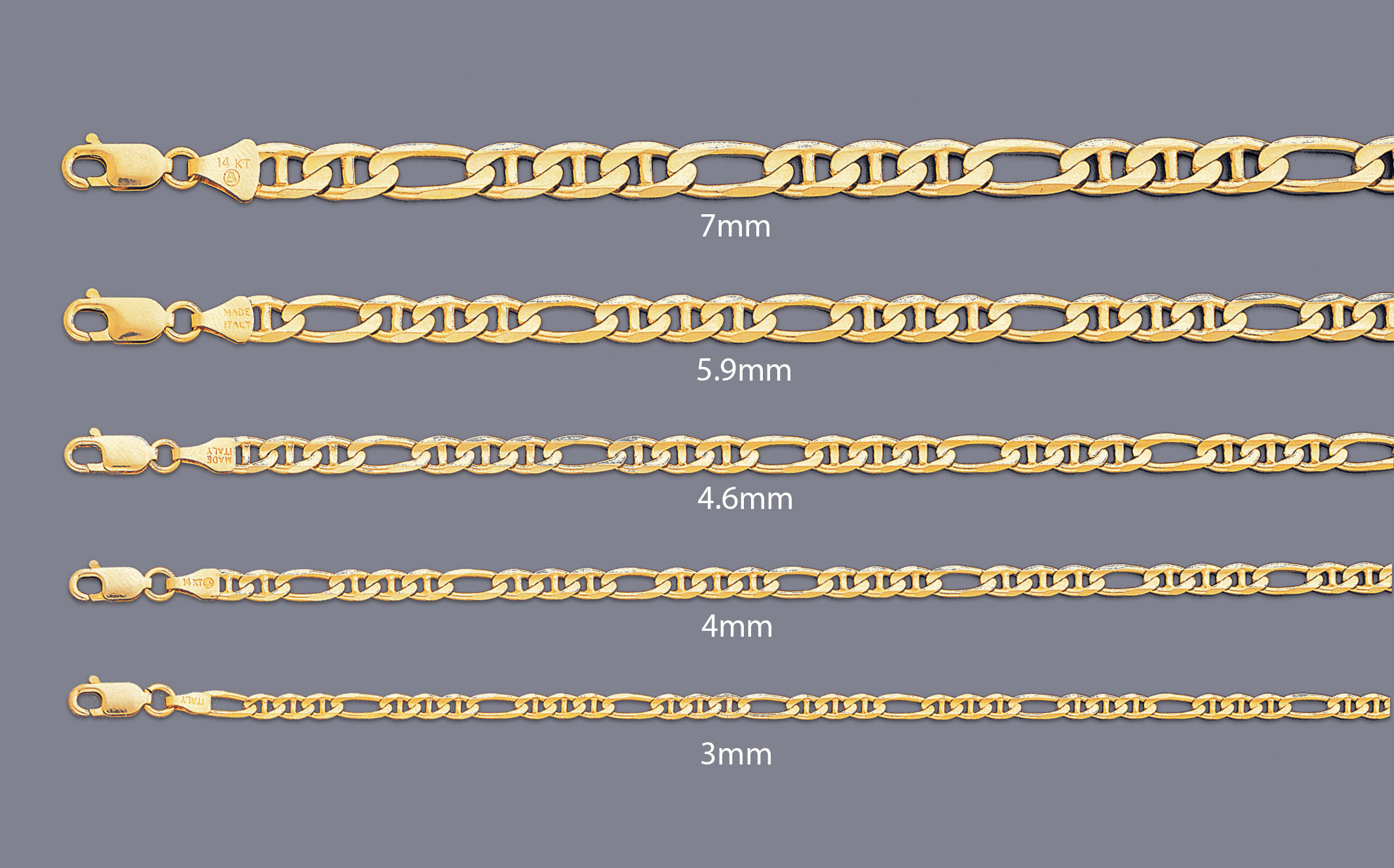 14K Yellow Gold 4.6mm Figaro Mariner Chain 20 Inches | Sarraf.com