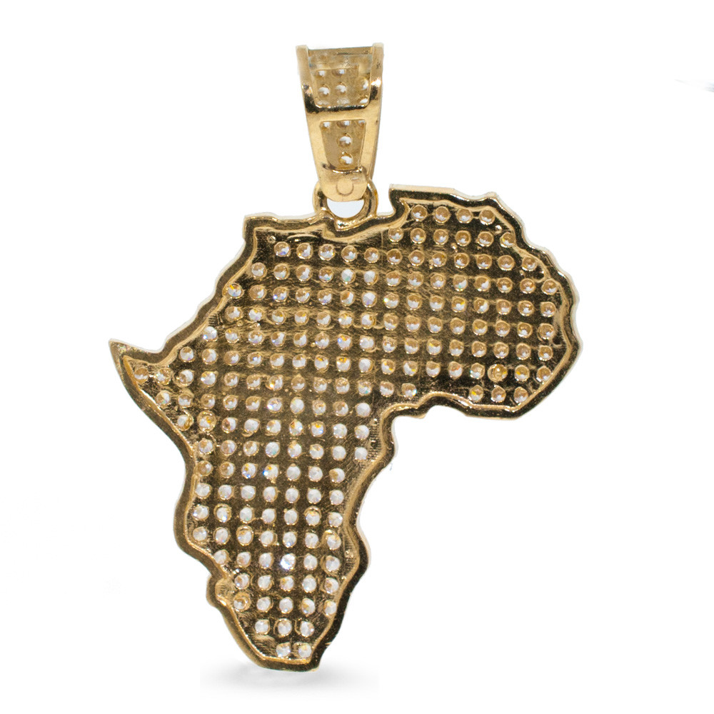 14k Gold Africa Map Pendant Covered With Cubic zirconia (CZ) 1 5/8 inch ...