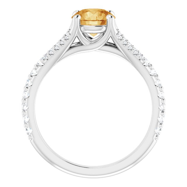 14K Gold Round Yellow Citrine Ring Accented by 0.45 Ct Diamonds| Sarraf.com