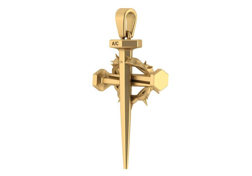 14K Yellow Gold Nail Cross with Crown of Thorns Pendant 22mm x 43mm ...
