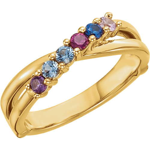 14K Gold Family Mother s Ring 6 Stone Available in 1 2 3 4 5 6 Stones