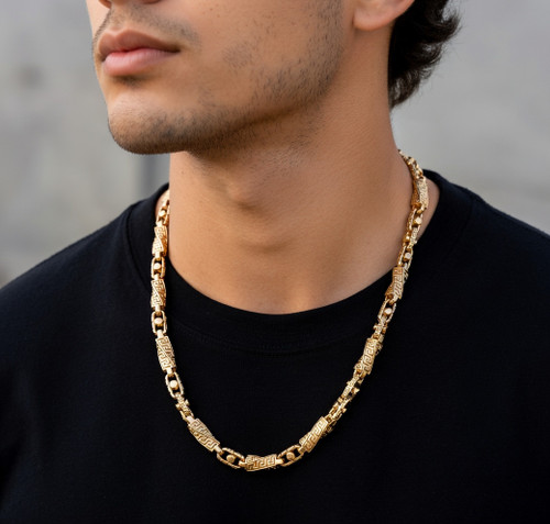 14k Yellow Gold Handmade Greek Key Gold Chain 5.5mm Wide 28 Inches ...