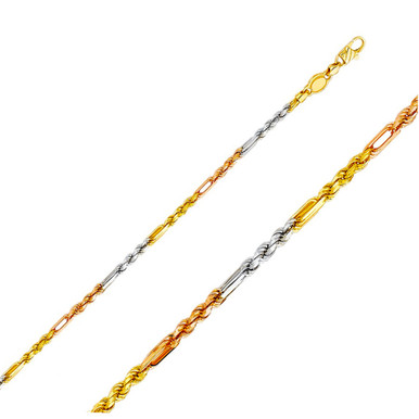 14k Gold 3mm Tri-color Milano Rope Chain 18 Inches| Sarraf.com