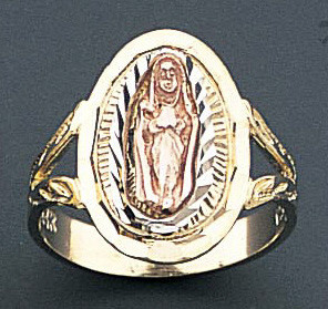 14k Gold Ladies Tri-color 17mm Virgin Mary Ring | SARRAF.COM