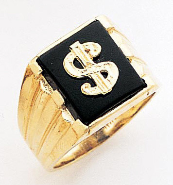 14k Gold Men's 15mm Dollar Sign Onyx Ring| Sarraf.com