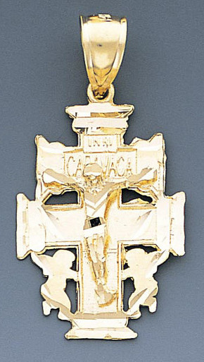 14k Gold Diamond Cut Cara Vaca Crucifix Pendant 23mm W | Sarraf.com