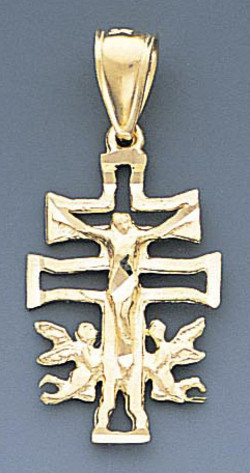 14k Gold Diamond Cut Cara Vaca Crucifix Pendant 15mm W| Sarraf.com