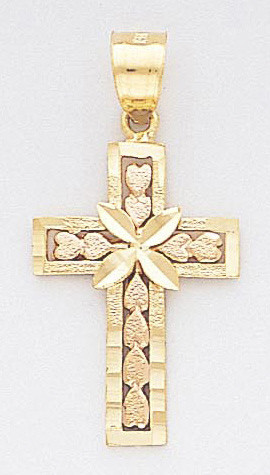 14k Gold Tri-color Cross Pendant 17mm W X 33mm H Inclu| Sarraf.com