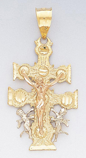14k Gold Tri-color Cara Vaca Crucifix Pendant 25mm W X| Sarraf.com