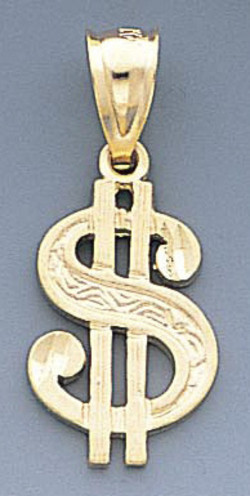14k Gold Dollar Sign Pendant 12mm W X 27mm H Including| Sarraf.com
