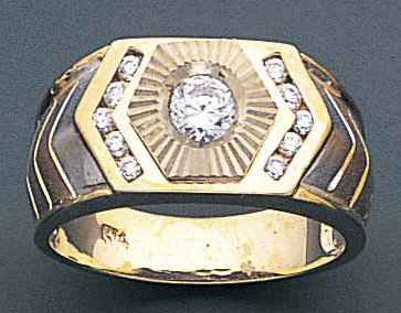 14k Gold Tri-color 11mm Fancy Band With Cz Accents| Sarraf.com