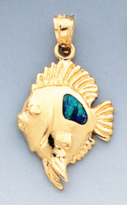 14k Gold Sunfish Pendant With Inlaid Opal| Sarraf.com