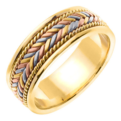 18k Yellow Gold with Tri-color Gold 7mm Handmade Wedding Band| Sarraf.com