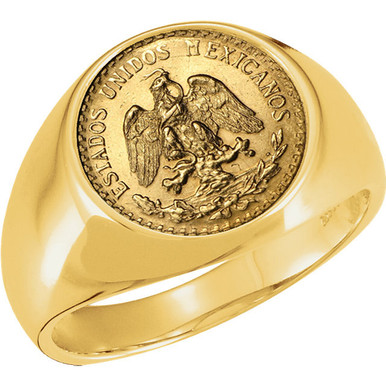 14k Gold Mens Coin Ring With A Mexico Gold 2 Pesos| Sarraf.com