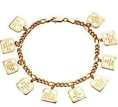 14k Gold Ten Commandments Charm Bracelet 7"| Sarraf.com