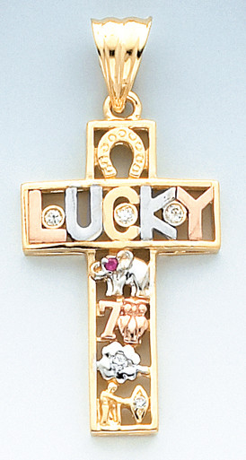 14K Tri-Color gold Cross 38mm or ( 1 1/2 inch) High Accented With Cubic ...