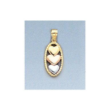 14K Gold Tri Color Oval Heart Pendant 11mm By 27mm | SARRAF.COM