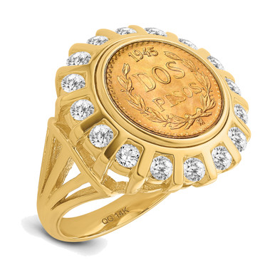 14K Yellow Gold Ladies 2 Pesos 3/4 Ct. Diamond Coin Ring | Sarraf.com