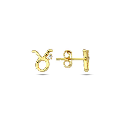 14k Yellow Gold 7mm Taurus Zodiac Earrings| Sarraf.com