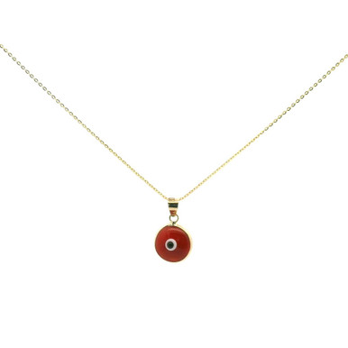 14K Yellow Gold Red Evil Eye 9mm Necklace| Sarraf.com