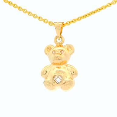 14k Yellow Gold Teddy Bear with Cubic Zirconia Pendant| Sarraf.com