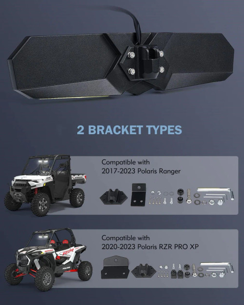 Polaris Ranger or RZR Adjustable Rear View Mirror w/LED Lights| UTV Direct