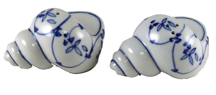 Conch Shell Seashell Salt and Pepper Shakers Set Blue and White - Mary ...