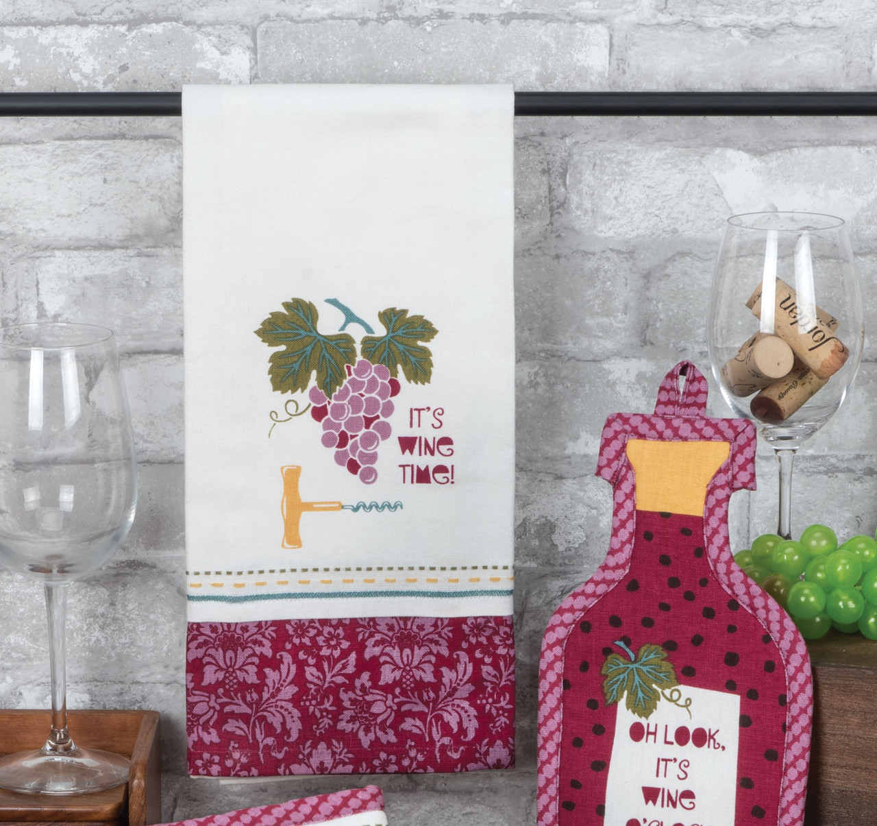 Kay Dee Grapes and Corkscrew Its Wine Time Kitchen Tea Towel - Mary B ...