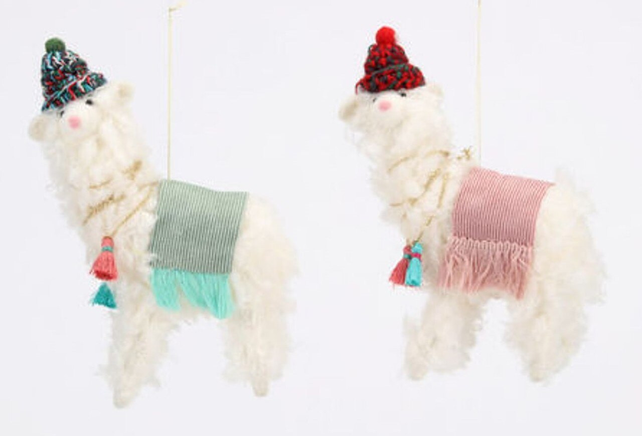 Wooly Llamas with Hats Christmas Holiday Ornaments Set of 2 Wool 7.5 ...