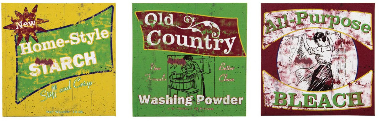 Vintage Look Starch Powder Bleach Laundry 10 Inch Canvas Set of 3 Wall ...