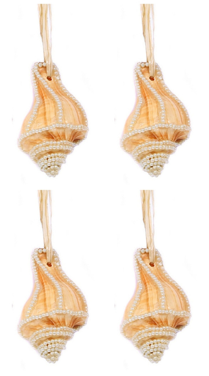 Natural Conch Shell Beaded Christmas Holiday Ornaments Set of 4 - Mary ...