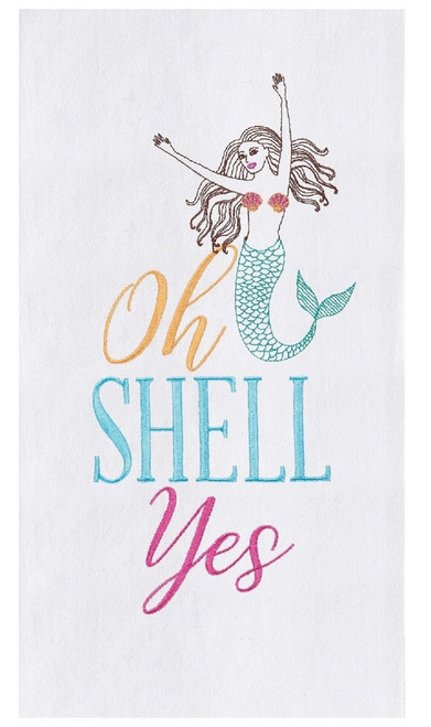 Oh Shell Yes Mermaid Embroidered Flour Sack Kitchen Dish Towel - Mary B ...