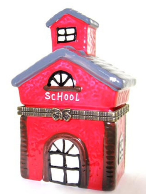 Old Little Red Schoolhouse Hinged Trinket Box phb - Mary B Decorative Art
